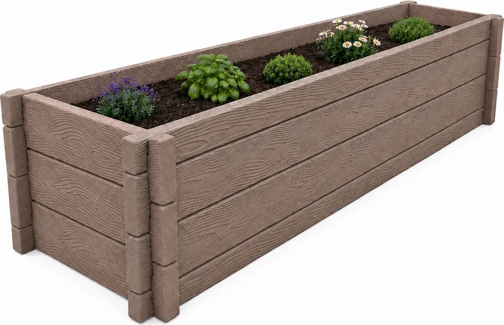 Báča Beton Betonový vyvýšený záhon - imitace dřeva 200 x 80 cm Výška záhonu: 50 cm, Barva záhonu: Hnědá