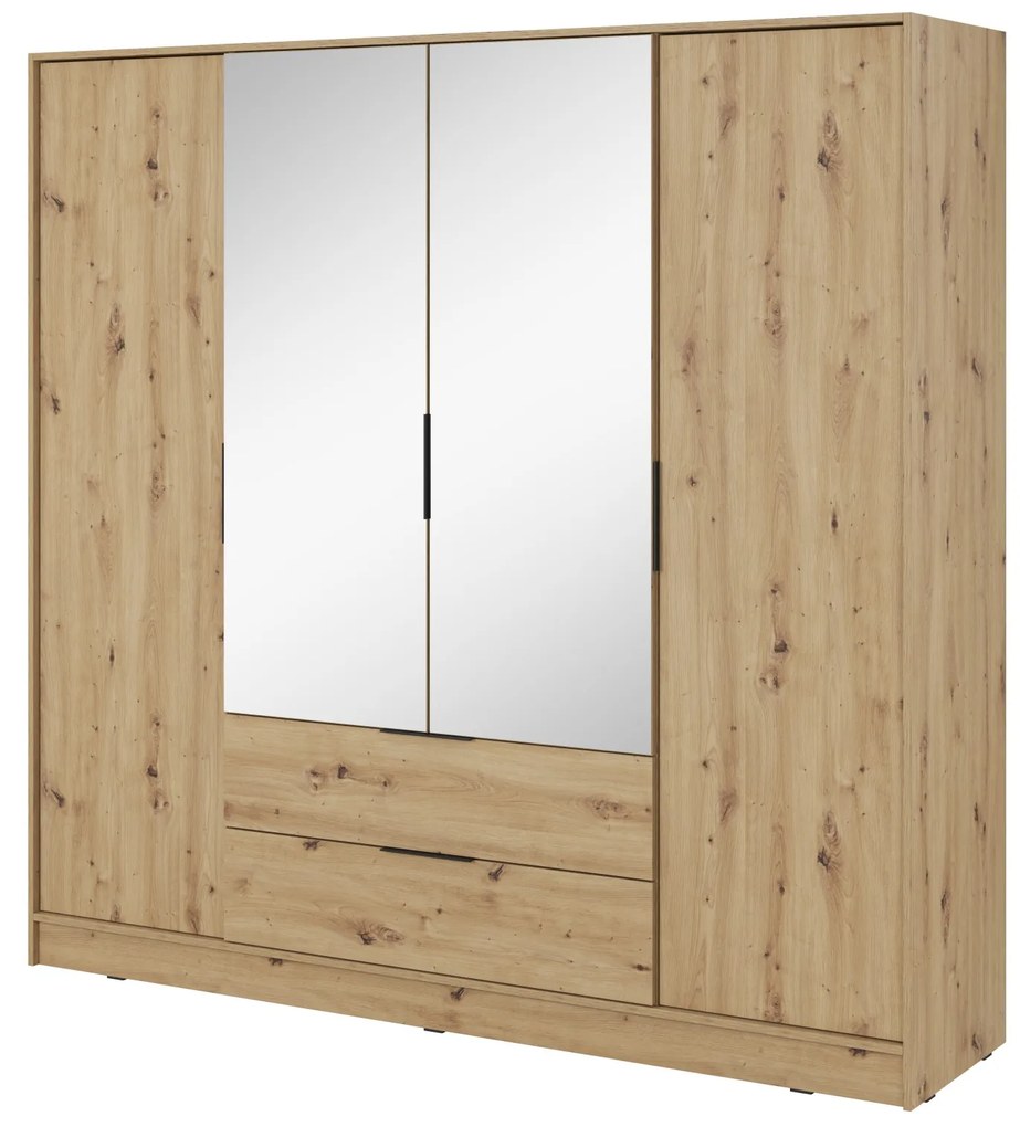 Šatní skříň Kelly 4D 206 cm se zrcadlem dub artisan