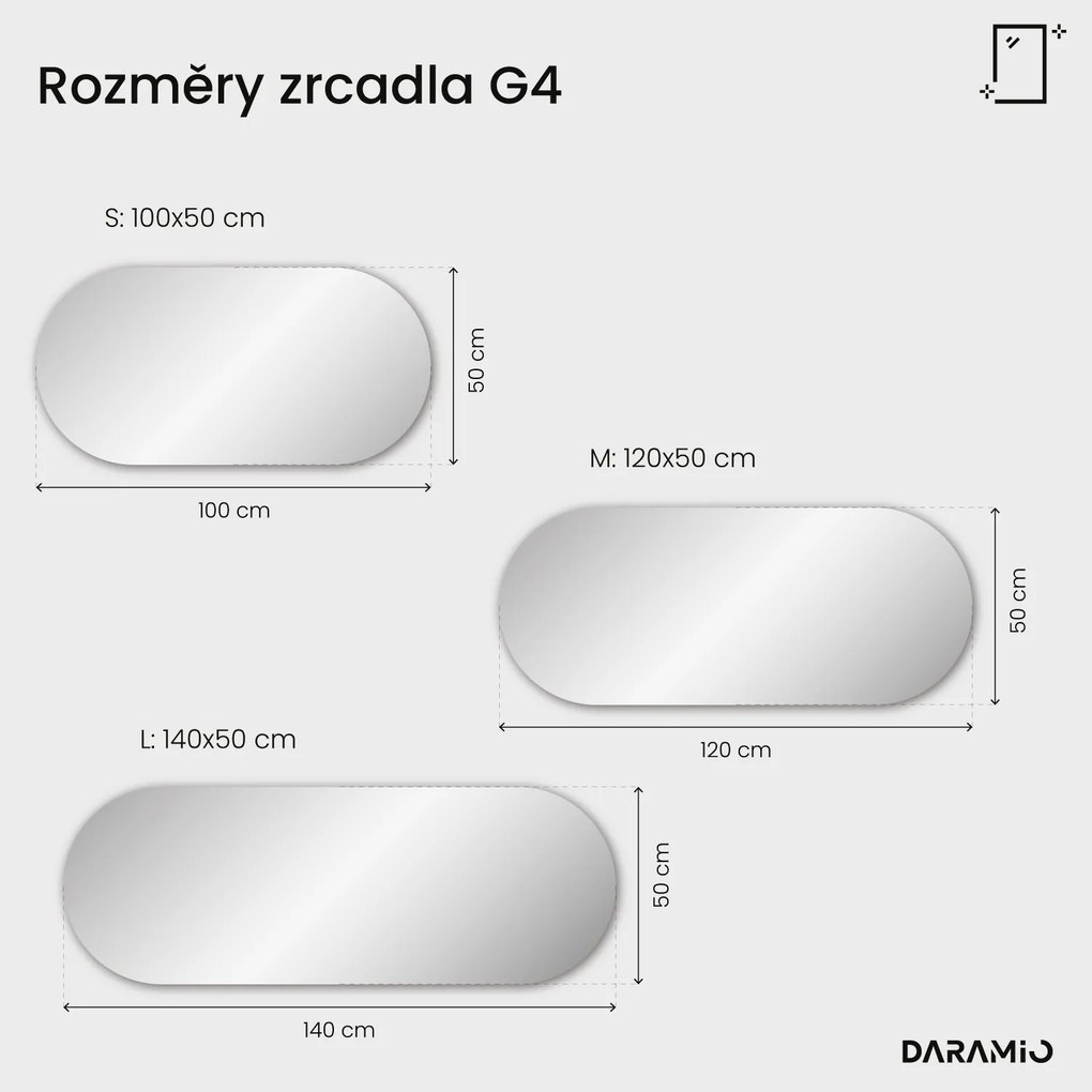 Podlouhlé zrcadlo do koupelny s oblými konci a LED osvětlením G4