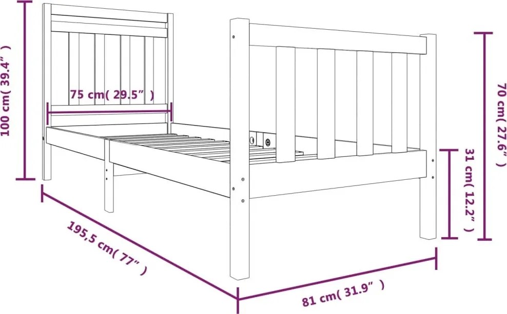 vidaXL Rám postele masivní dřevo 75 x 190 cm Small Single [3100682] Barva: Bílá