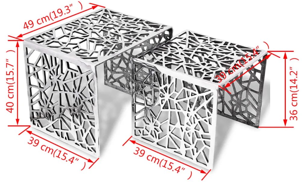 vidaXL Marketos Dva kusy odkládací stolky čtvercové hliníkové stříbrné