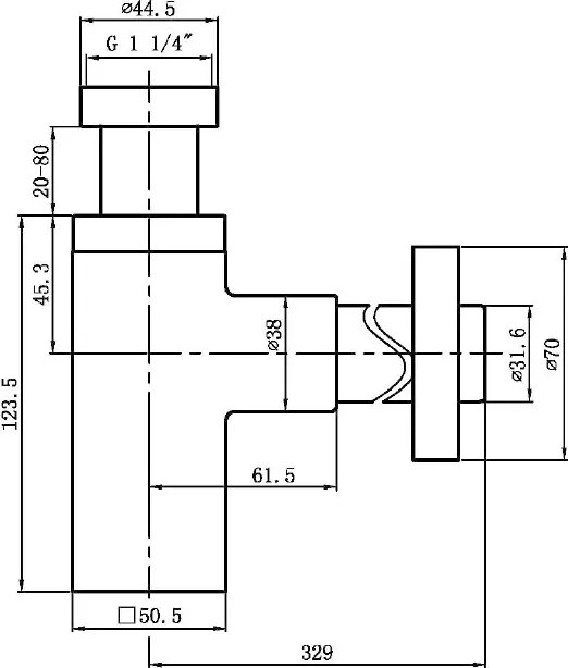 Aqualine umyvadlový sifon hranatý 1'1/4 odpad 32 mm chrom CV1004 Koupelny Bernold