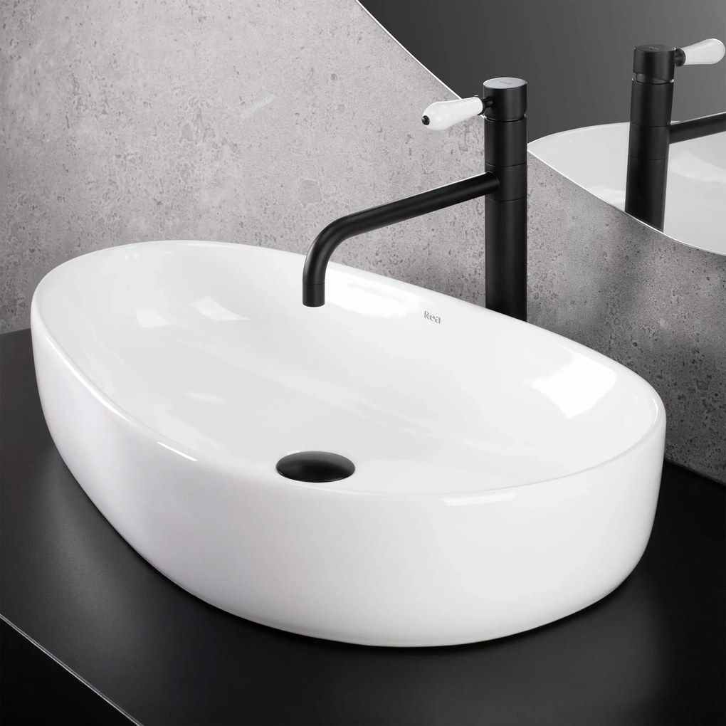 Rea Sandra, umyvadlo na desku 650x400x130 mm, bílá lesklá, REA-U8423
