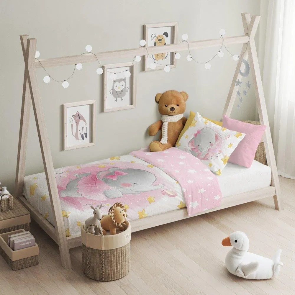 Dětské bavlněné povlečení do postýlky 135x100 cm CUDDLES - Slůně - růžové