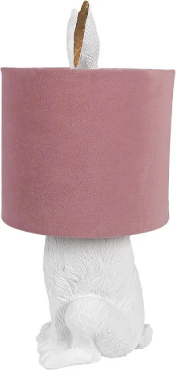 Bílá stolní lampa králík se zlatýma ušima a růžovým stínidlem Konijn – 20x43 cm
