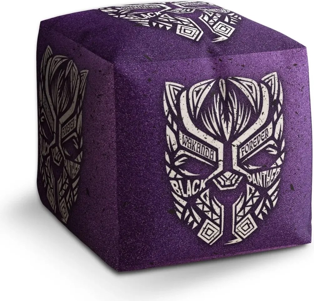 Sablio Taburet Cube BLACK PANTHER wakanda forever Bílý - 60x60x60 cm