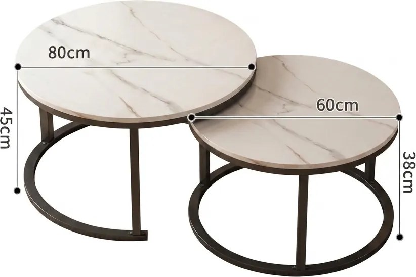 Sada 2 kulatých konferenčních stolků MARBLEX, černá/bílý mramor