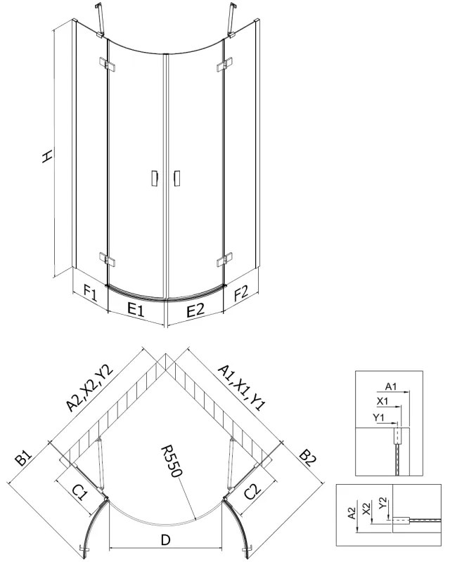 Mexen Mist, půlkruhový výklopný sprchový kout 70 x 70 cm, čiré sklo, chromový profil, 8A33-070-070-01-00