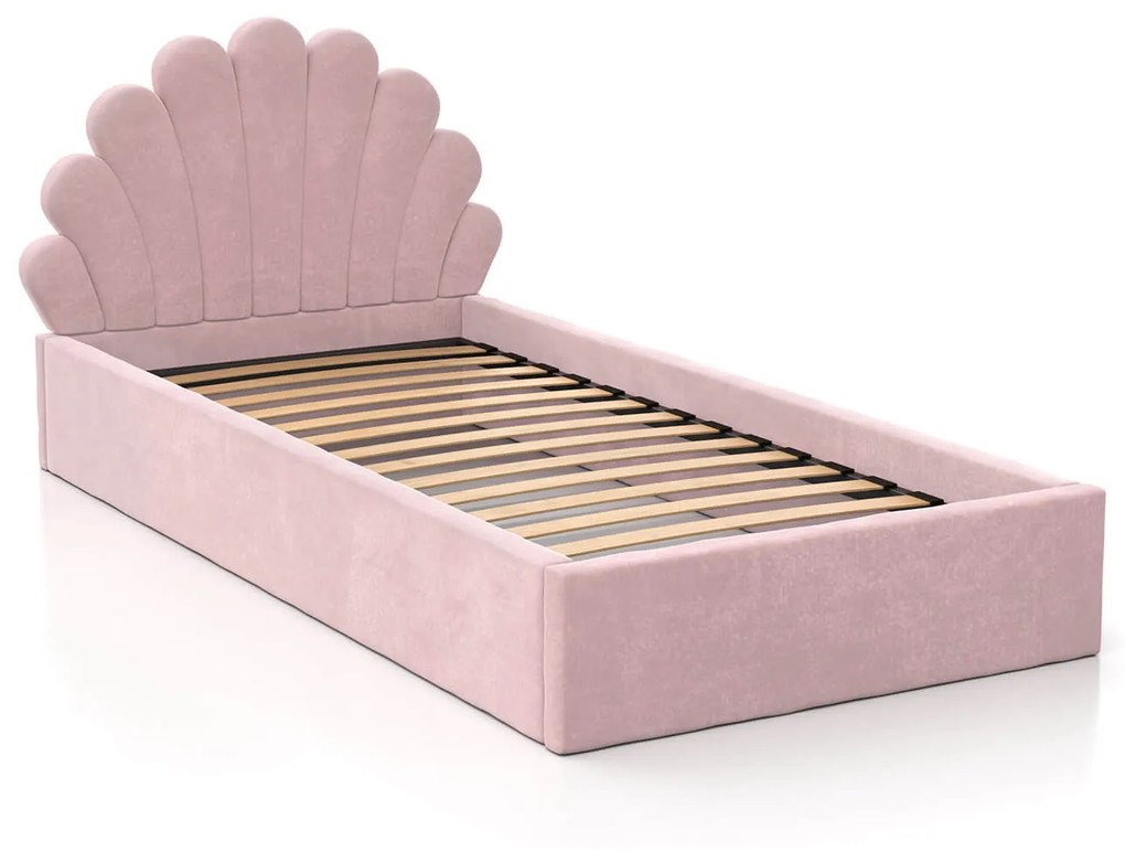 Čalouněná dětská postel 90x200 s roštem, růžový Velvet Kids Line 3 Mušle