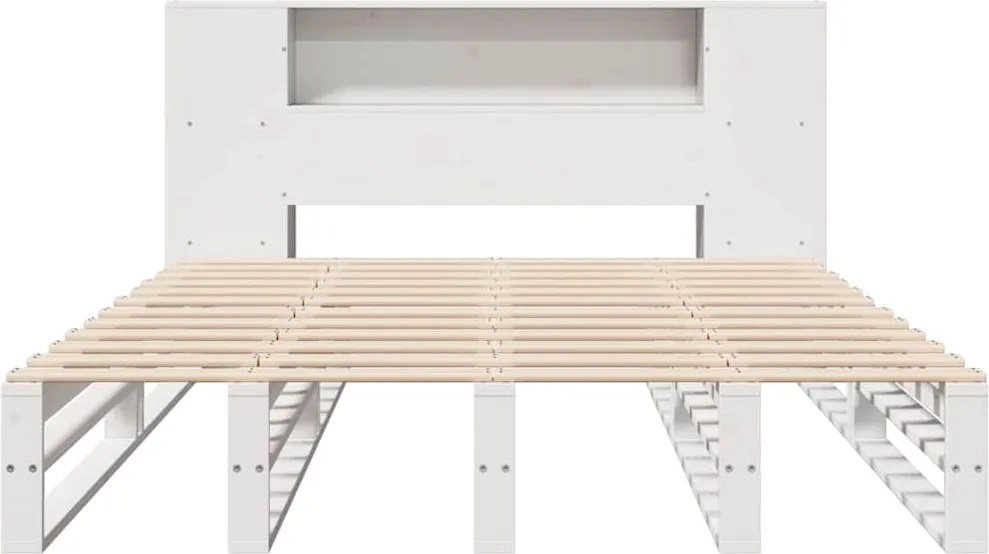 Postel s knihovnou bez matrace bílá 150 x 200 cm masivní dřevo 3323879