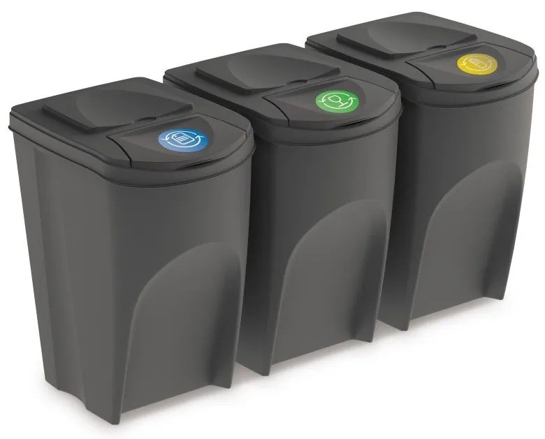 Set košů na tříděný odpad, 3 x 35 l, šedá
