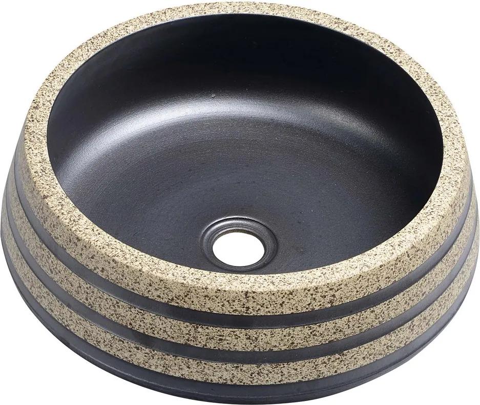 SAPHO - PRIORI keramické umyvadlo, průměr 41cm, 15cm, černá/kámen PI021