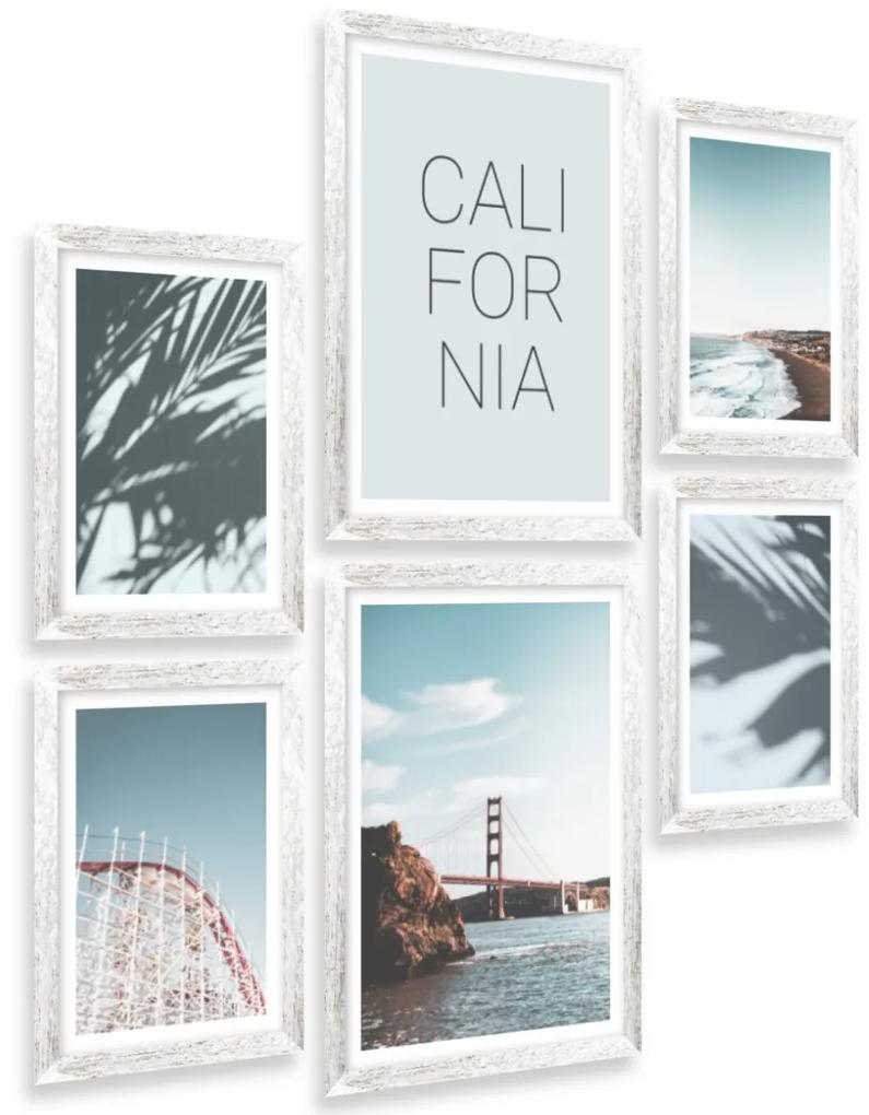 Gario Sada plakátů Pláže v Californii - 6 dílná Barva rámu: Rustikální, Rozměry: 85 x 92 cm