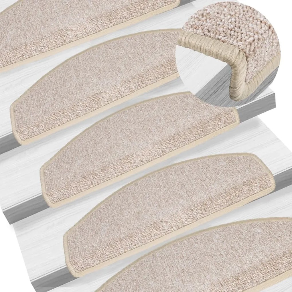 Schodové rohože 15 ks 65 x 24 x 4 cm béžové, půlkulaté, velké 133890