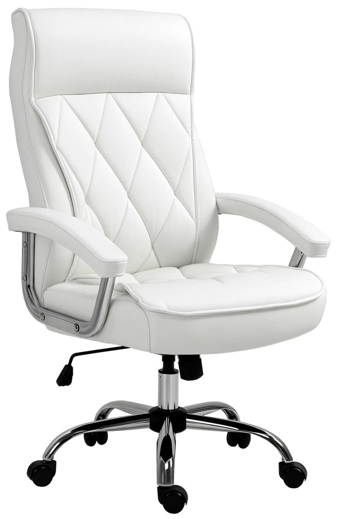 Kancelářská židle Vinsetto imitace kůže, ergonomická kancelářská židle, otočná židle s houpací funkcí, výškově nastavitelná, bílá| Aosom