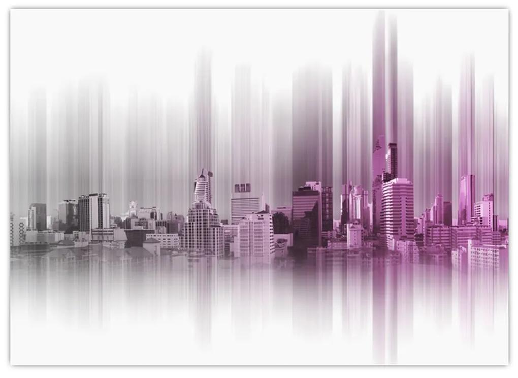 Skleněný obraz - Panorama města, růžovo-šedé (70x50 cm)