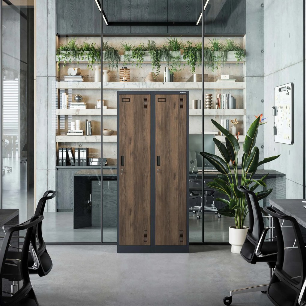Šatní skříňka pro zaměstnance 4-boxová, antracit/ořech, 800x1800x500 mm: KACPER Eco Design