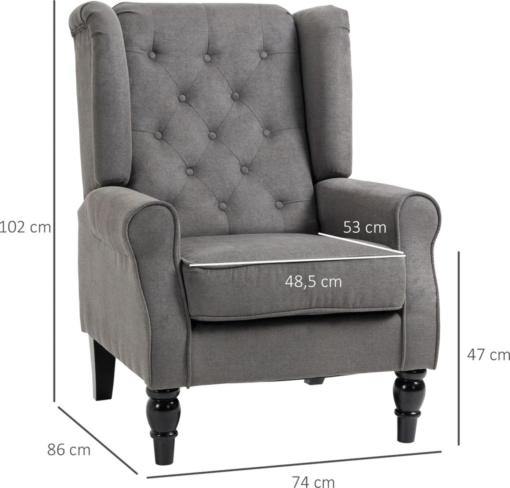 HOMCOM křeslo polohovatelné křídlo s čalouněním, dřevěné nohy, polyester, tmavě šedá, 74x86x102cm, do obývacího pokoje a ložnice | Aosom.de