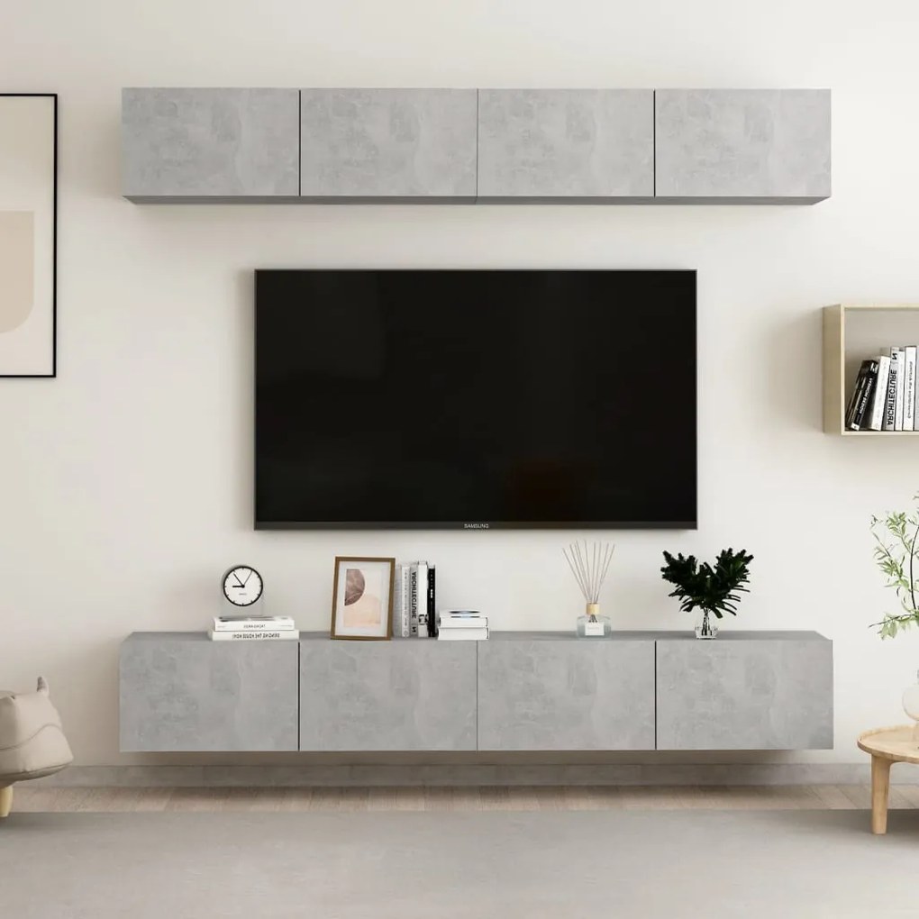 3079061 vidaXL TV skříňky 4 ks betonově šedé 100 x 30 x 30 cm dřevotříska