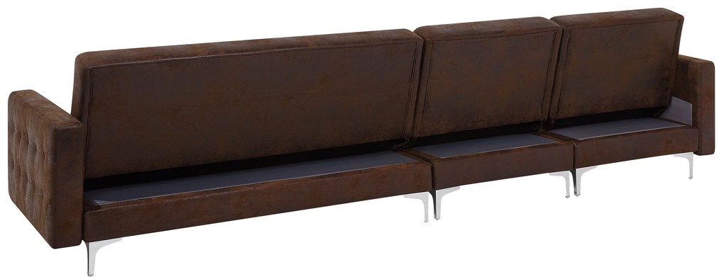 Hnědá rozkládací sedací souprava tvaru L čalouněná imitací kůže, s taburetem, pravostranná ABERDEEN Beliani