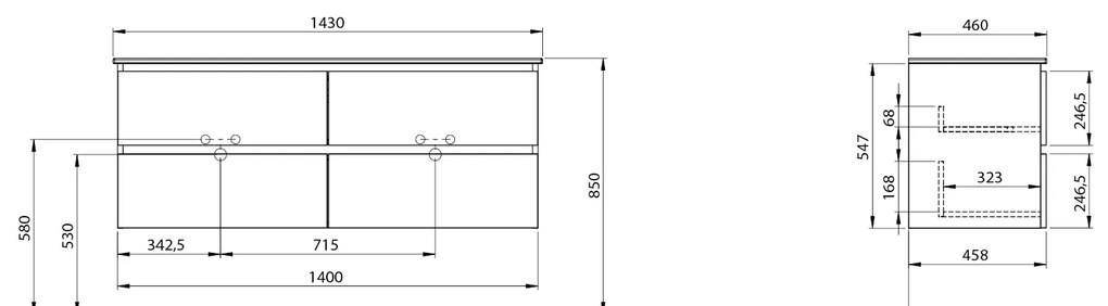 Sapho Sapho, EZARA dvouumyvadlová skříňka 140x55x46cm, bílá lesk, EZ141-3030