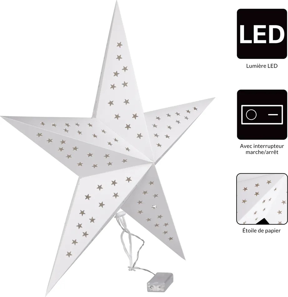Papírová hvězda LED krémová Ø60cm 5 ramena