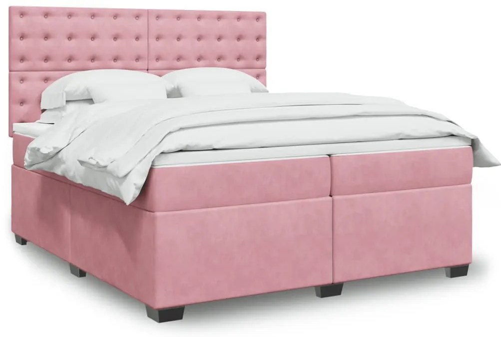 Box spring postel s matrací růžová 200x200 cm samet 3291019