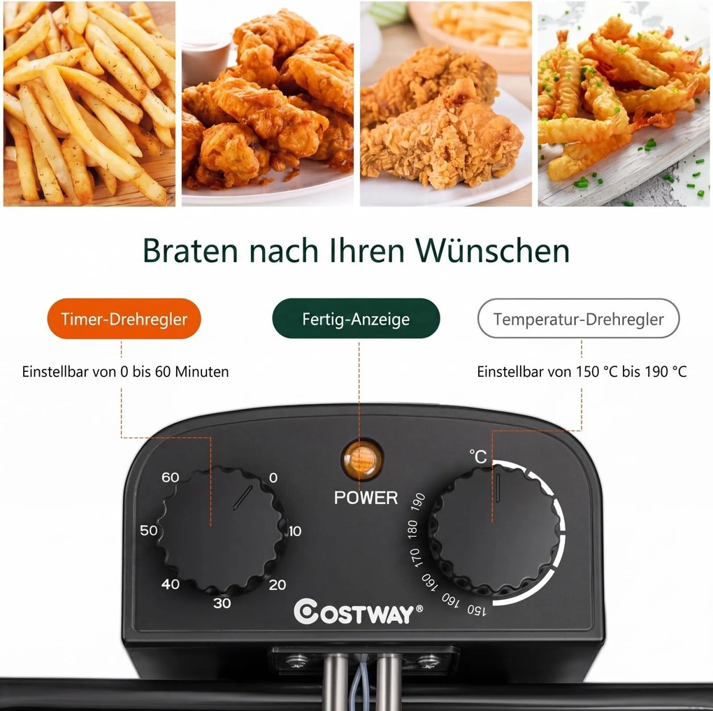 Costway Fritéza s tukem 5 L z nerezové oceli 1700 W s 3 fritovacími košíky