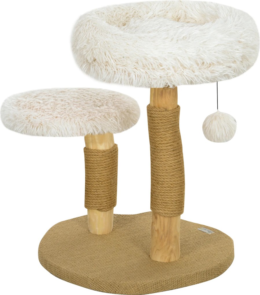PawHut škrabadlo 61,5 cm vysoké Škrabadlo pro kočky s míčkem na hraní, pelíšky, věž pro kočky se škrabací deskou, pro kočky do 5 kg, hruškové dřevo, …