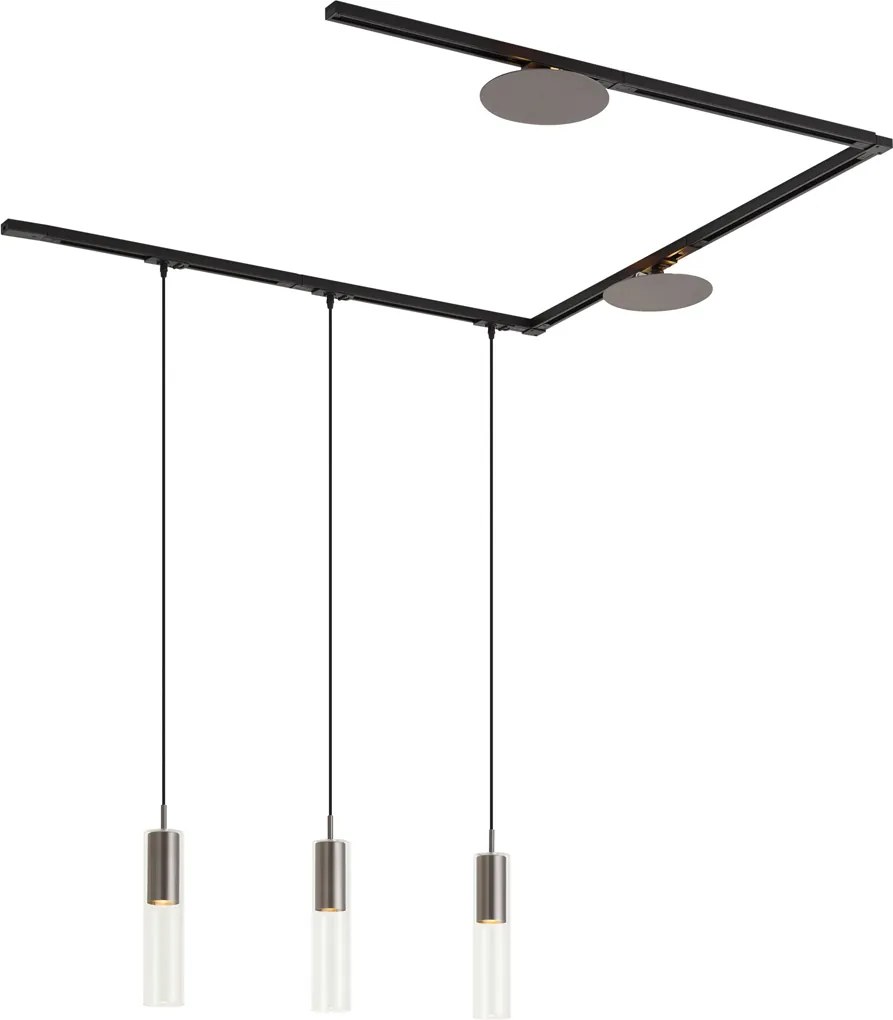 Moderní kolejnicový systém černý se 3 závěsnými svítidly a 2 stropními svítidly v barvě gunmetal 1-fázový - Iconic Lloyd Pulley