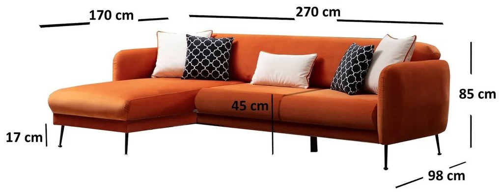 Designová sedačka Eilika 270 cm oranžová - levá