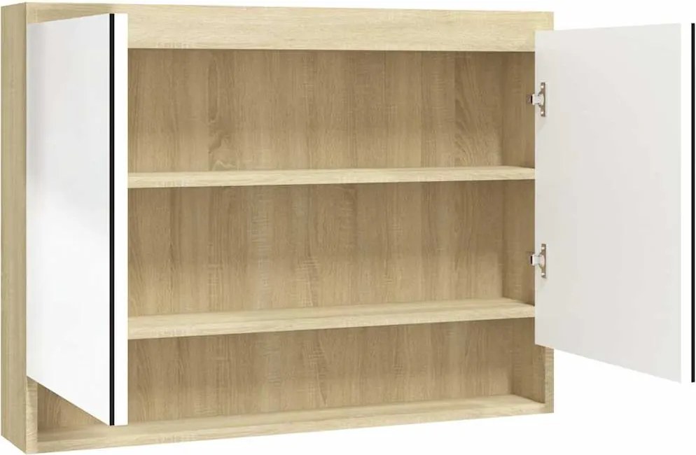 Koupelnová skříňka se zrcadlem 80 x 15 x 60 cm MDF bílá a dub 331537