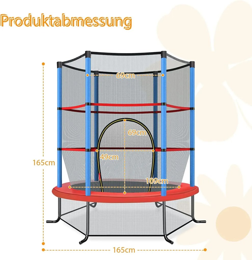 Costway Zahradní trampolína Ø 140 cm s ochrannou sítí trampolína pojme až 135 kg