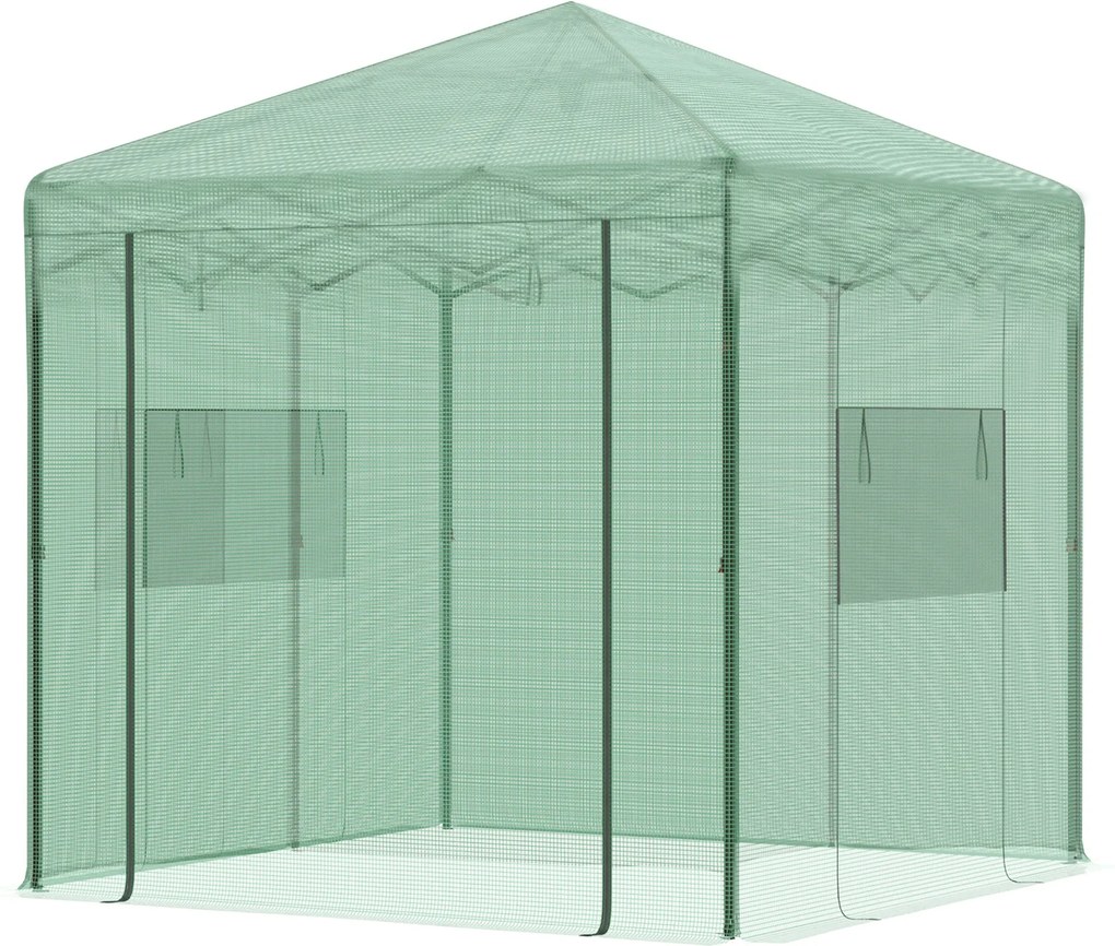 Skleník Outsunny pro rajčata se stahovacími dveřmi a oknem, PE ocel, tmavě zelený, 238 x 178 x 240 cm | Aosom
