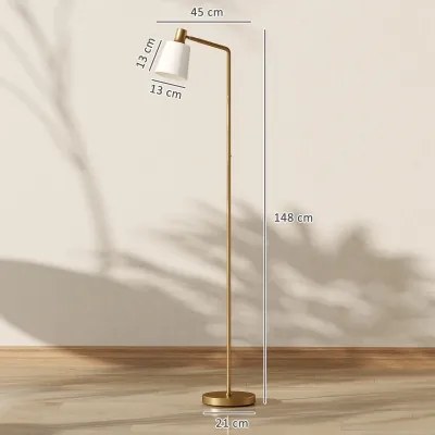 HOMCOM nastavitelná LED stojací lampa s 3 barevnými teplotami 3000K-6500K, otočné stínidlo E27, bílá a zlatá