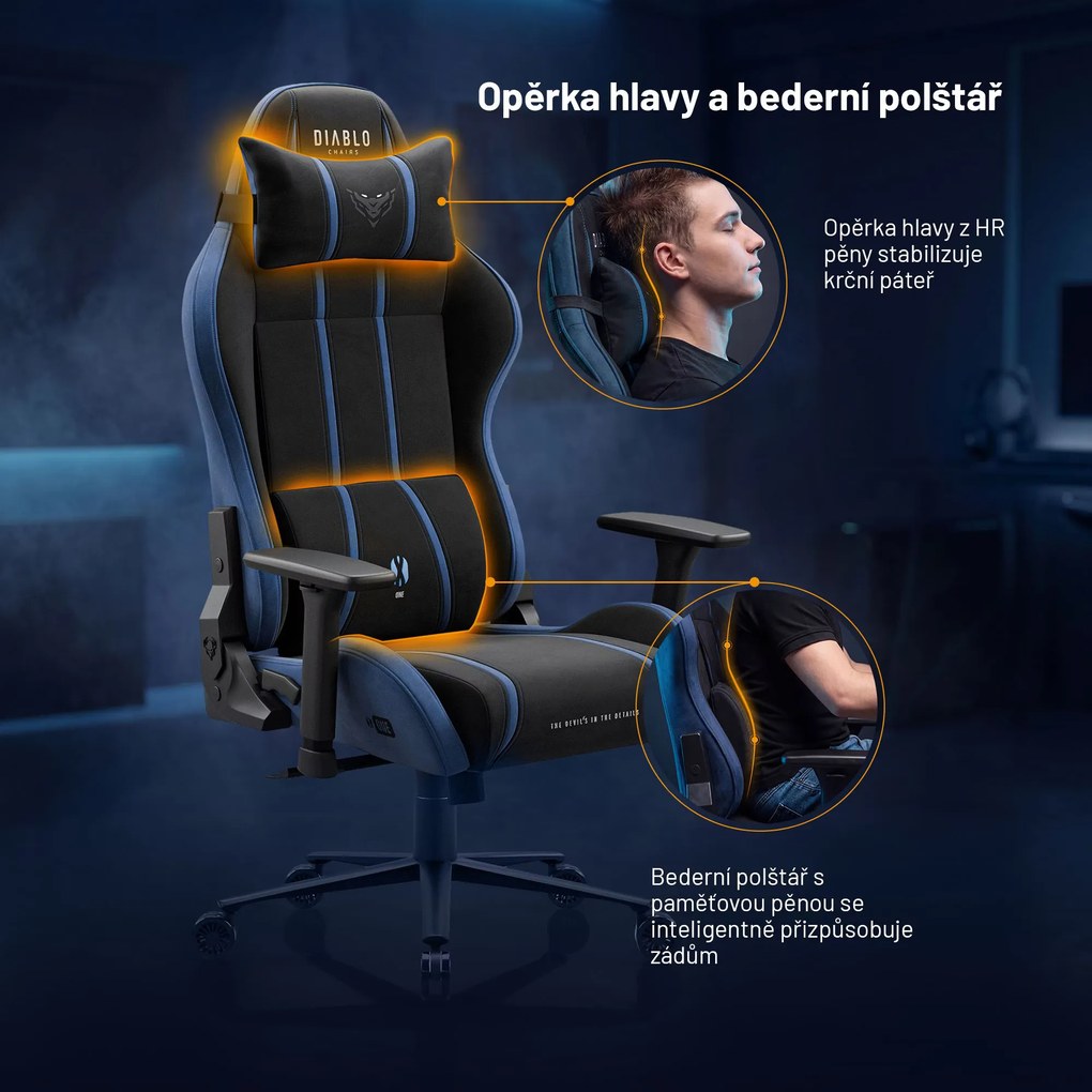 Látková herní židle černý-modrý King Size: Diablo X-One 2.0 Night Blue