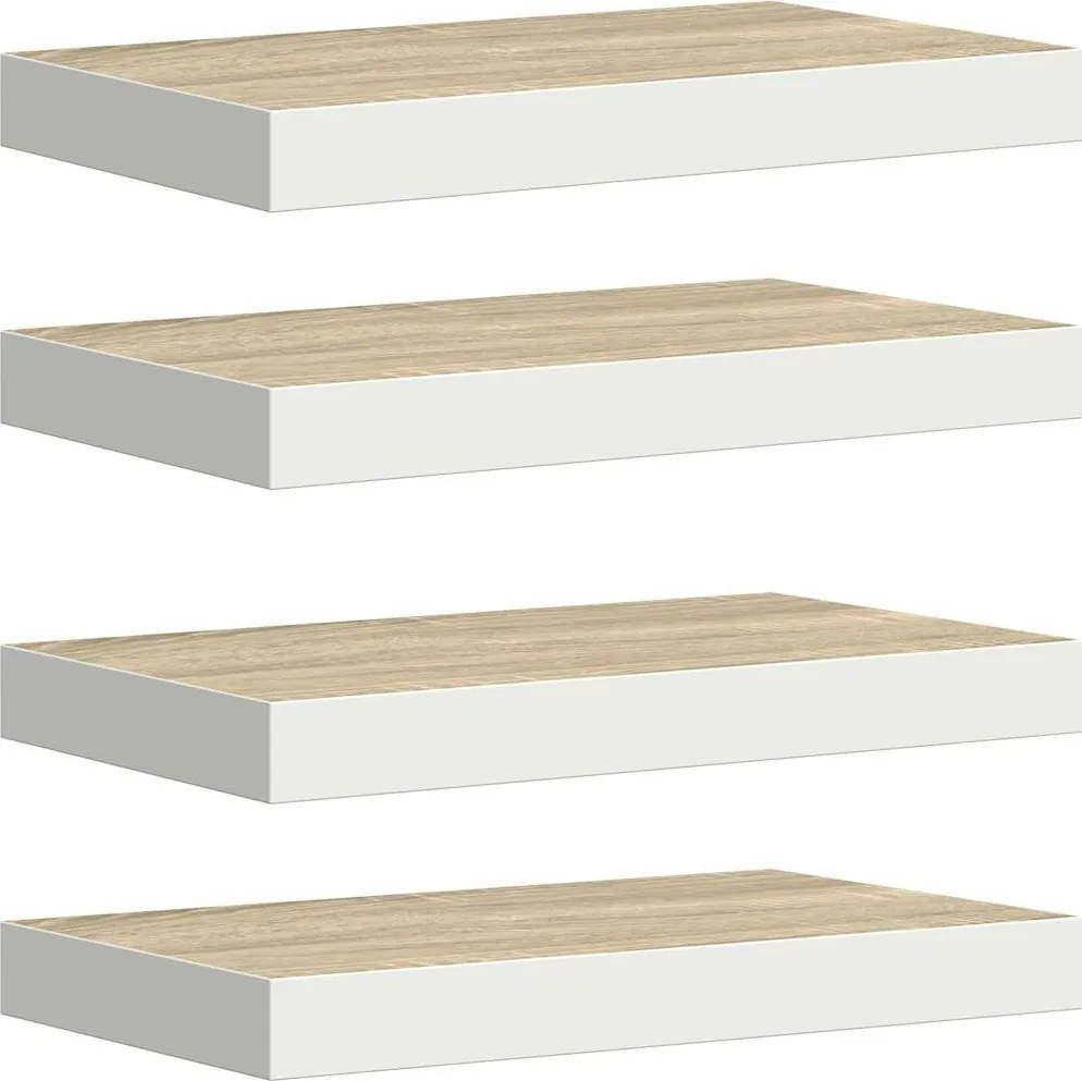 Plovoucí nástěnné police 4 ks dub a bílé 40 x 23,5 x 3,8 cm MDF 326572