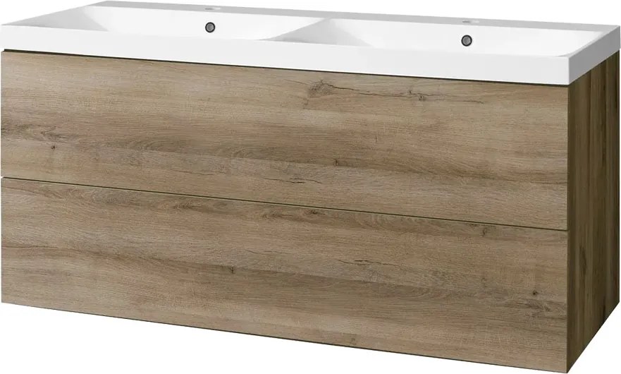 Mereo Mereo, Aira, koupelnová skříňka s umyvadlem z litého mramoru 121 cm, bílá, dub, šedá, CN743M