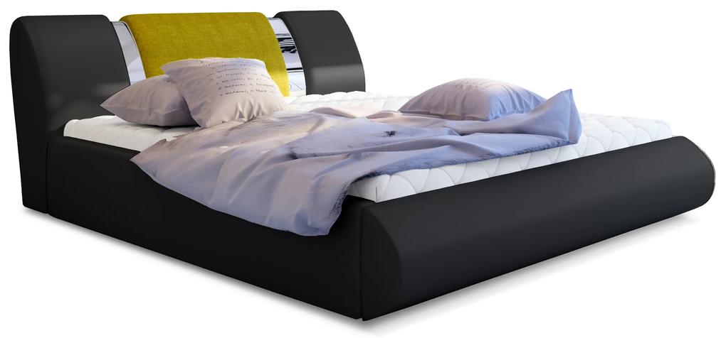 Manželská postel 140 cm Fabio (černá + žlutá) (s roštem a úl. prostorem). 1041651