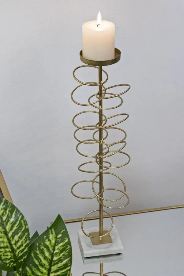 Kovový svícen Rings 50 cm zlatý/mramor