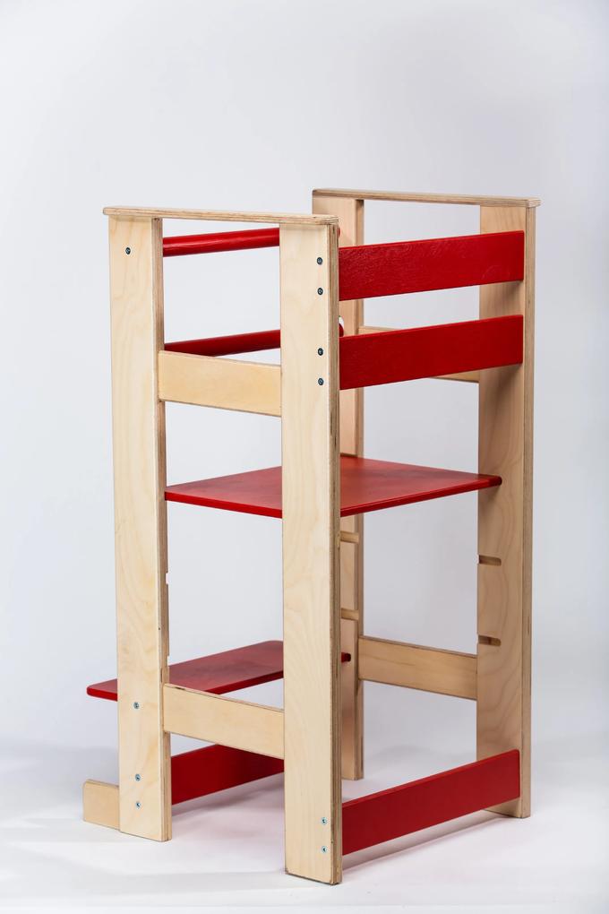 Lucas Wood Style učící věž Žofka - přírodní/červená Učící věž s tabulí a kuličkami: přírodní/červená