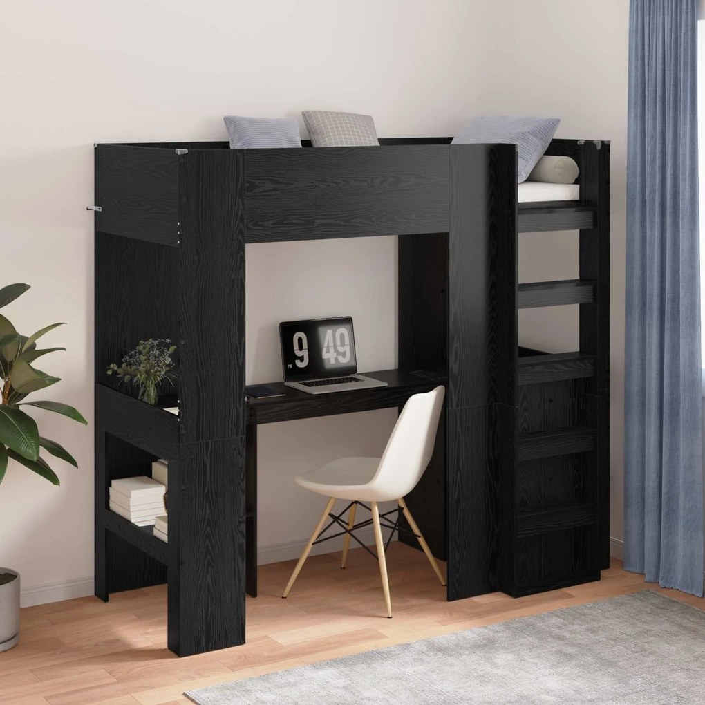 Rám patrové postele se stolem s policí Černý dub 75 x 190 cm 3410428