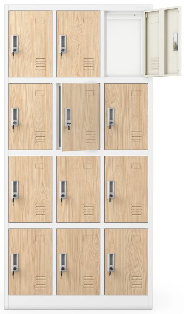 Skříňka pro zaměstnance s 12 uzamykatelnými boxy, bílá / dub sonoma, 900x1850x400 mm: MARCIN Eco Design