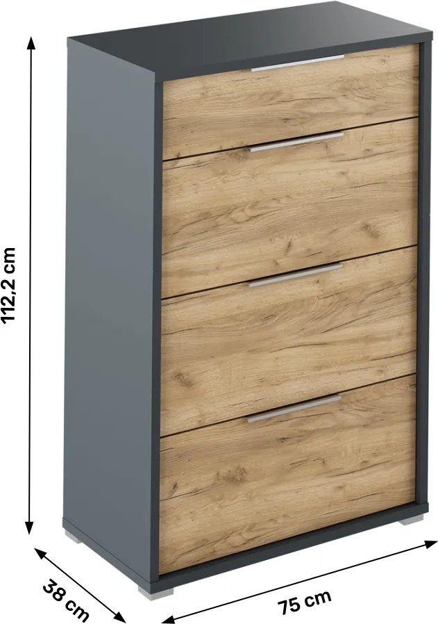 Komoda s šuplíky, grafit / dub artisan, RIOMA NEW TYP 22