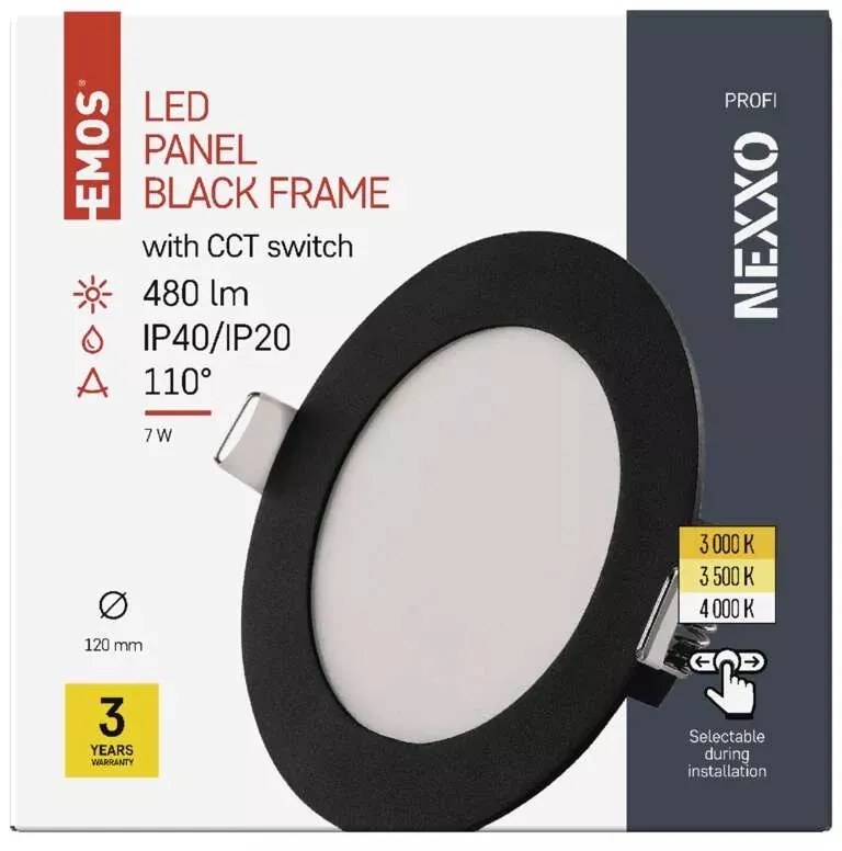 Emos lighting LED zápustný panel NEXXO ø12cm, 7W, CCT, černý/stříbrný Barva: Černá