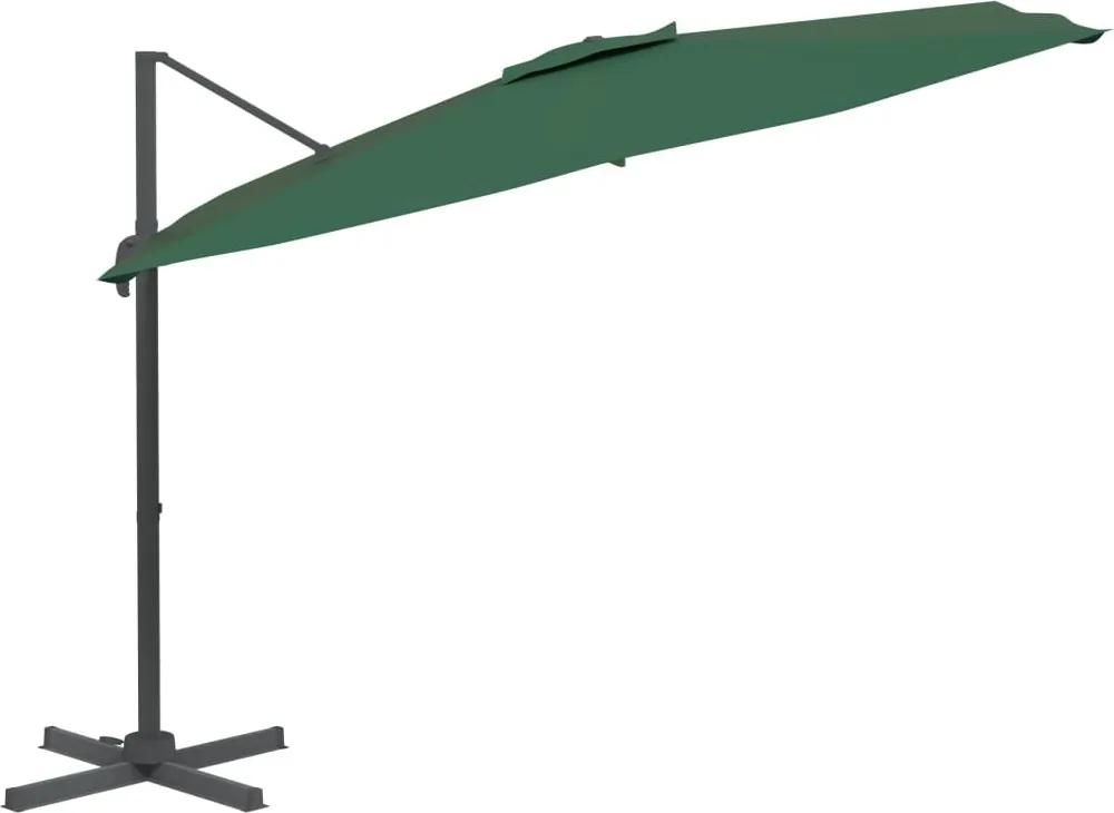 vidaXL Konzolový slunečník s LED zelený 400 x 300 cm [319928]
