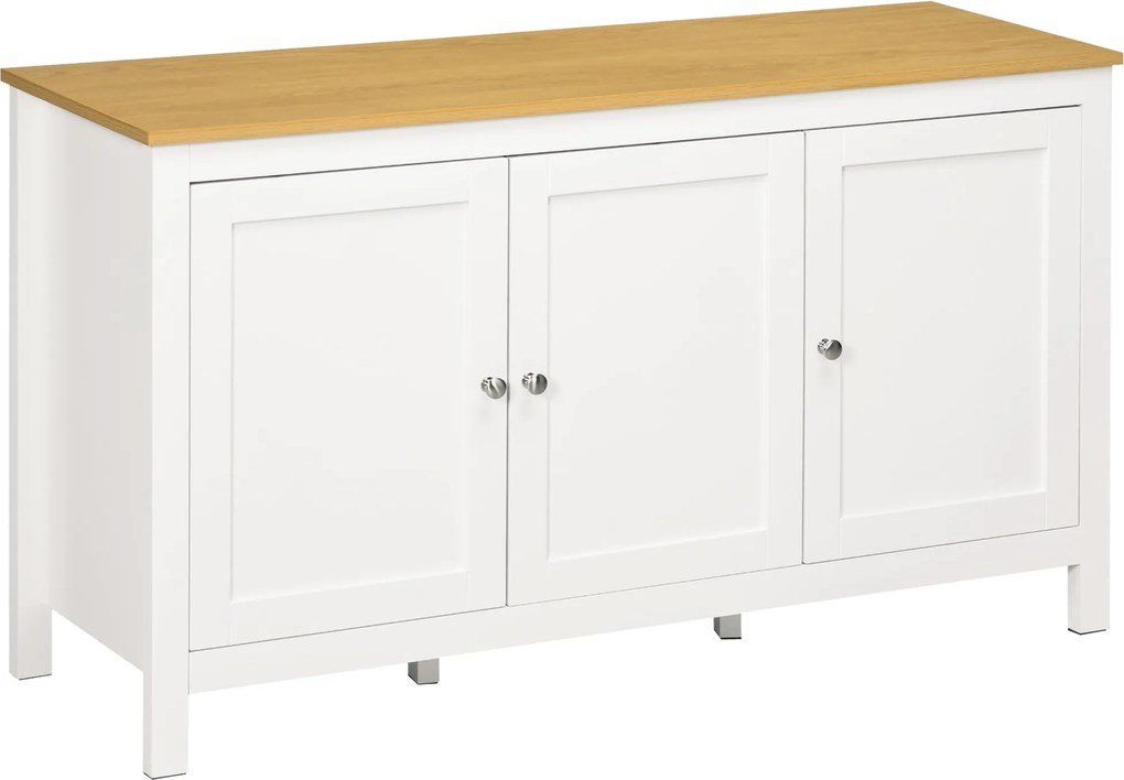 HOMCOM Kuchyňský Kredenc s 3 Dveřmi, Buffet Skříň s Nastavitelnými Policemi pro Jídelnu Moderní Styl 120x40x70 cm Bílá | Aosom