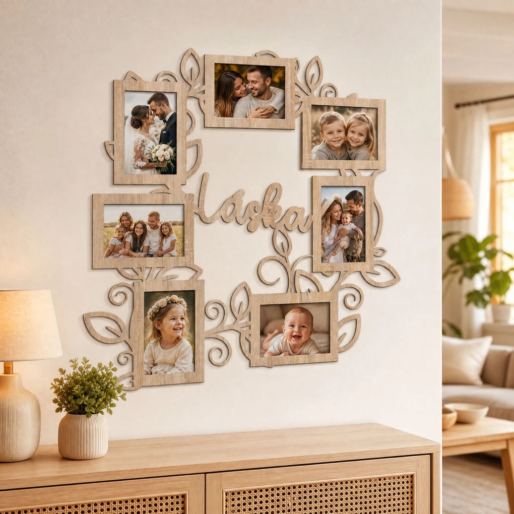 dřevo života Dřevěný fotorámeček na více fotek LÁSKA Zvolte barvu dekoru: Javor, Zvolte velikost fotografie (cm): 10x15