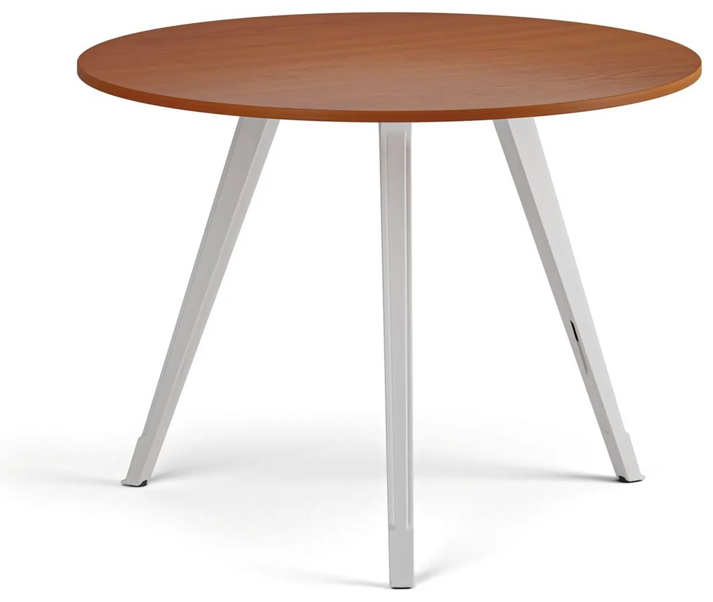 Konferenční stůl PRIMO ZEN, průměr 100 cm, bílá podnož, třešeň