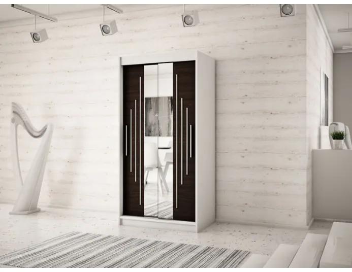 Moderní skříň s posuvnými dveřmi a zrcadlem Kira 120 v barvě bílá-wenge